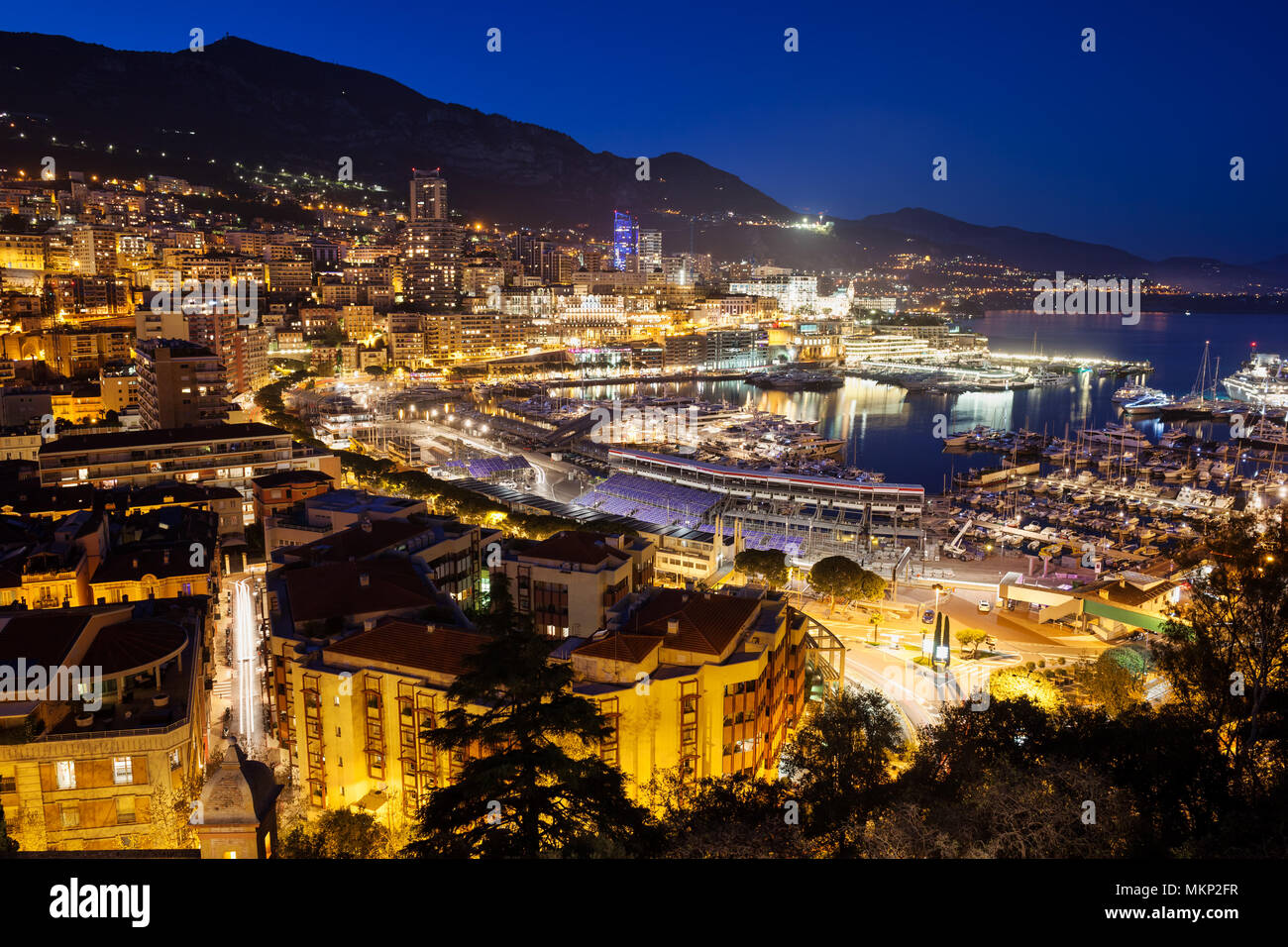 Monaco at night, view to port and Monte Carlo Stock Photo - Alamy