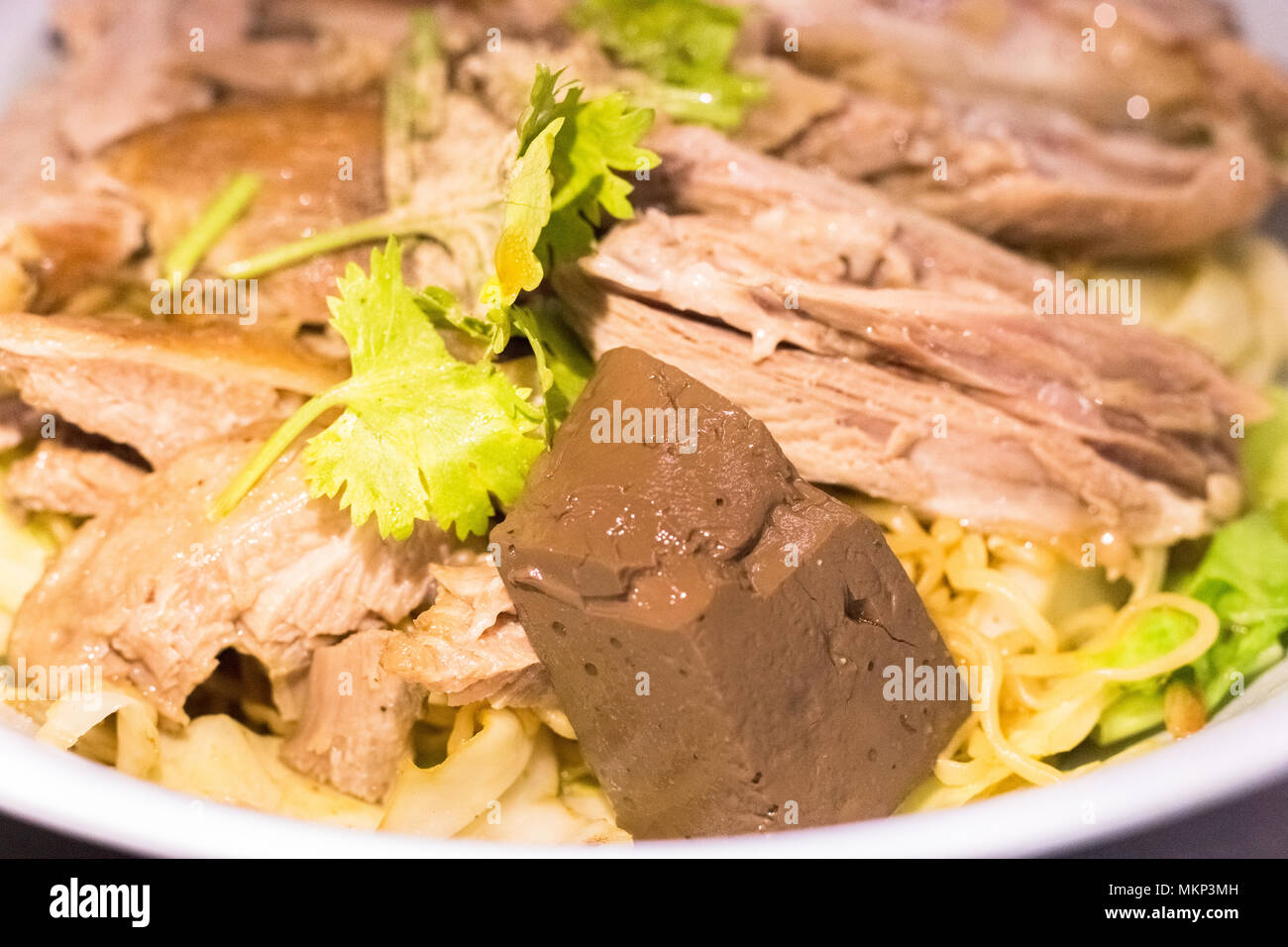 Chicken and duck noodle on background.Closed up Stock Photo - Alamy