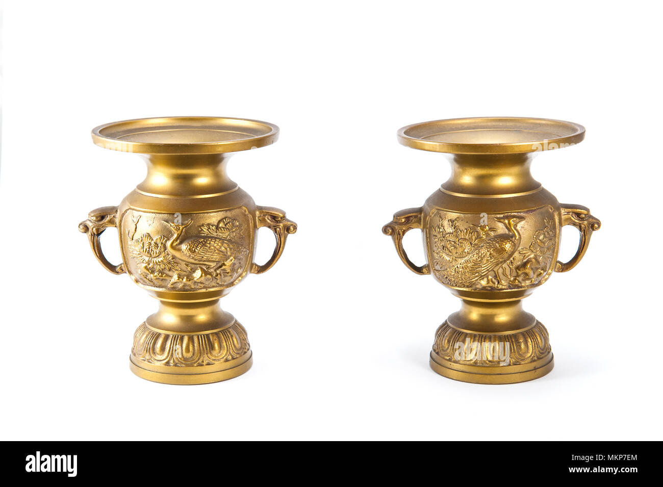 Antique brass vase on white background Stock Photo - Alamy