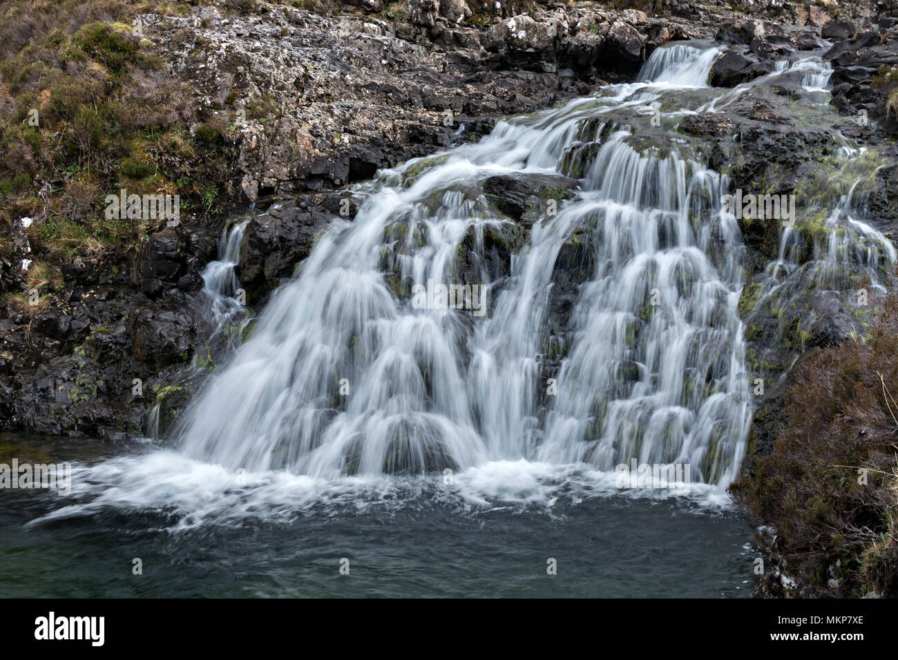 Waterfall in mountain stream of Allt Dearg Mor, Sligachan, Isle of Skye ...