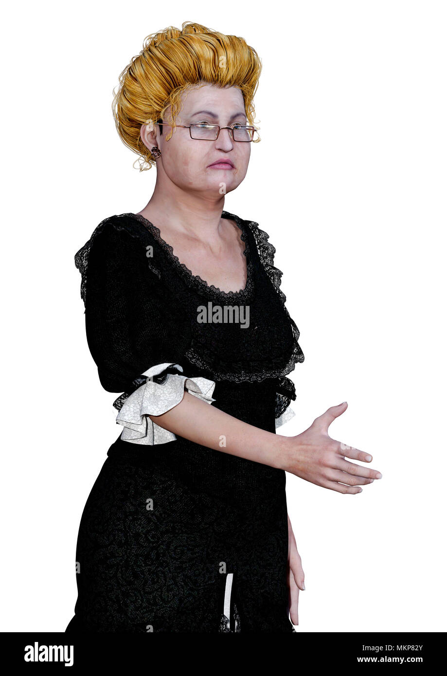 3D rendering of a vintage Victorian style old lady isolated on white ...