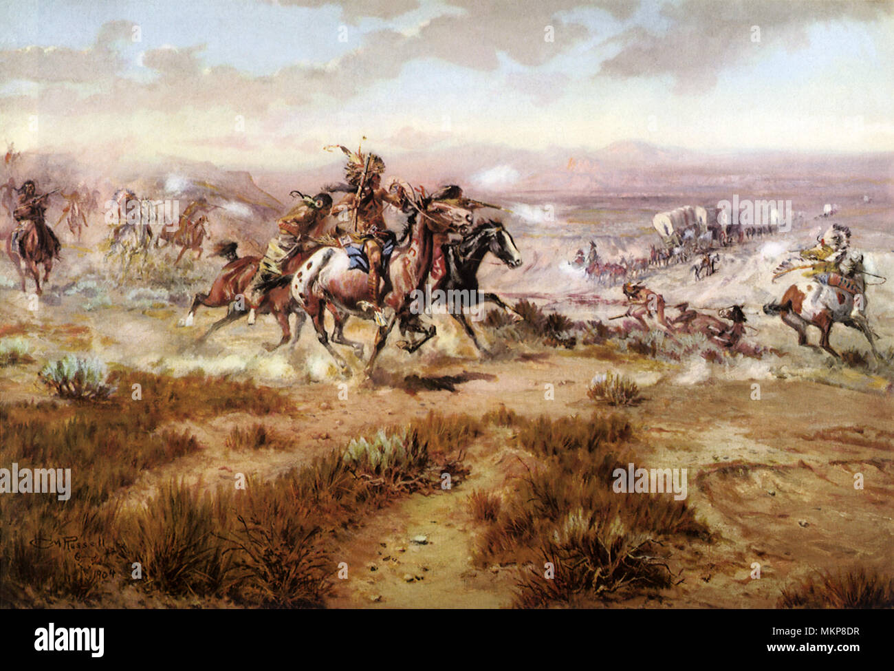 Attack on the Wagon Train Stock Photo - Alamy