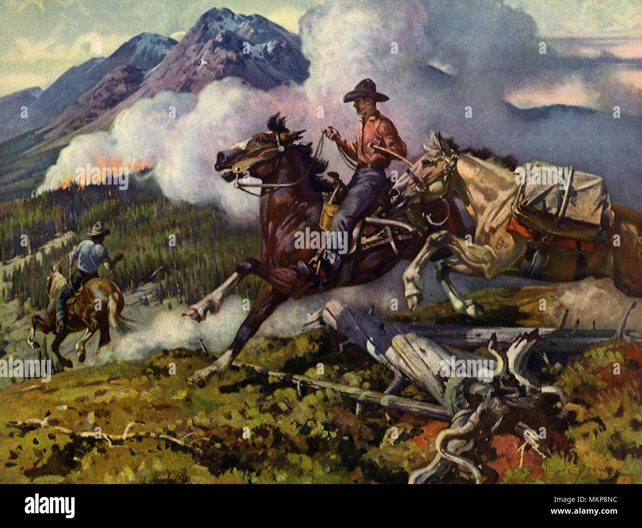 Cowboys escape from Fire Stock Photo - Alamy
