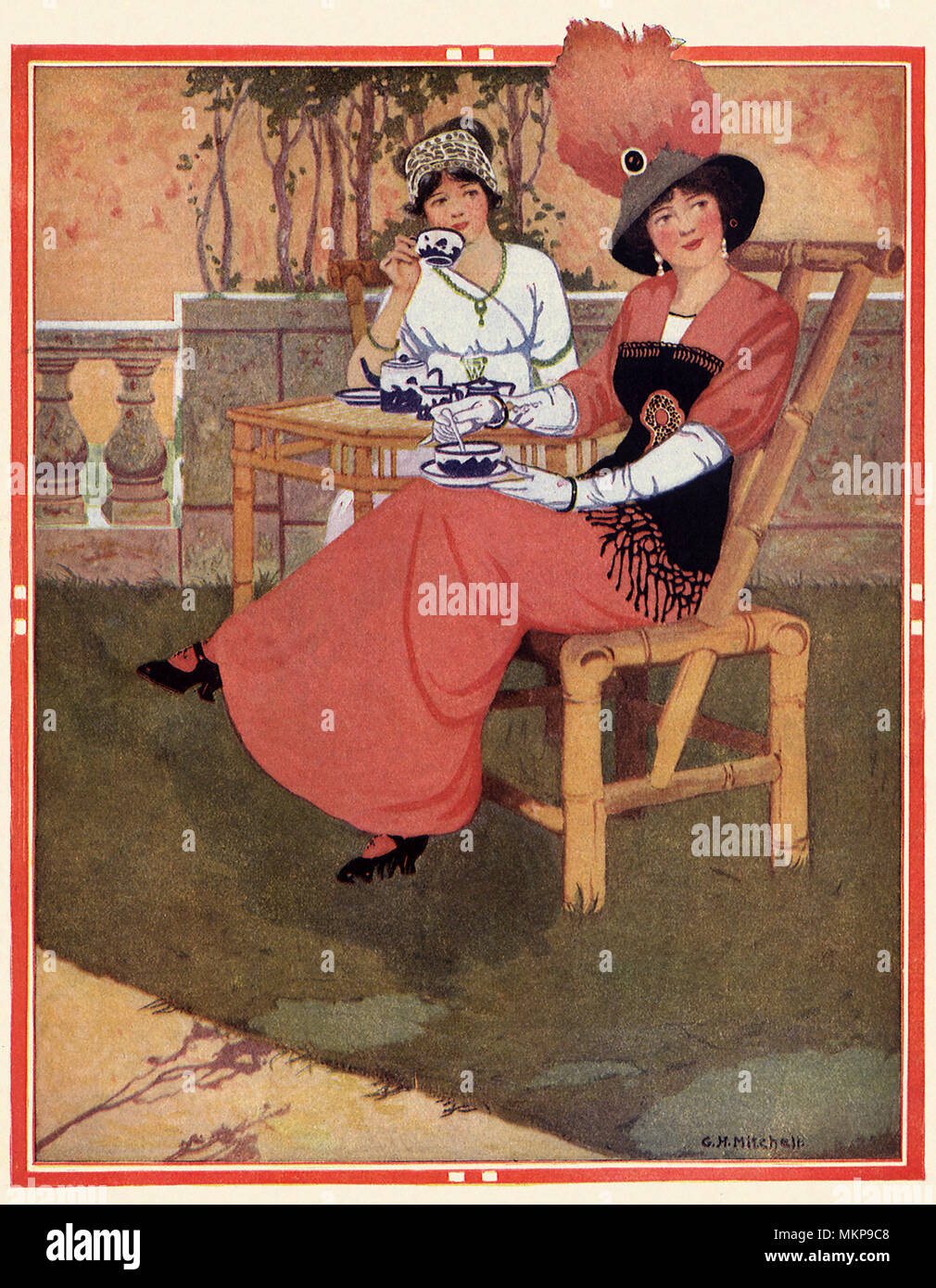 Women sip Tea on Lawn Chairs Stock Photo - Alamy