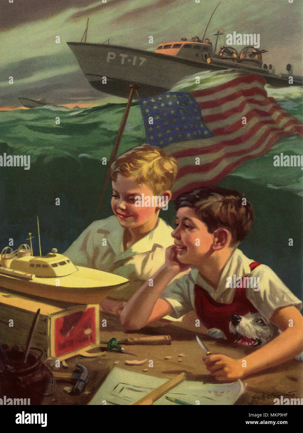 Boys making Model PT Boat Stock Photo - Alamy