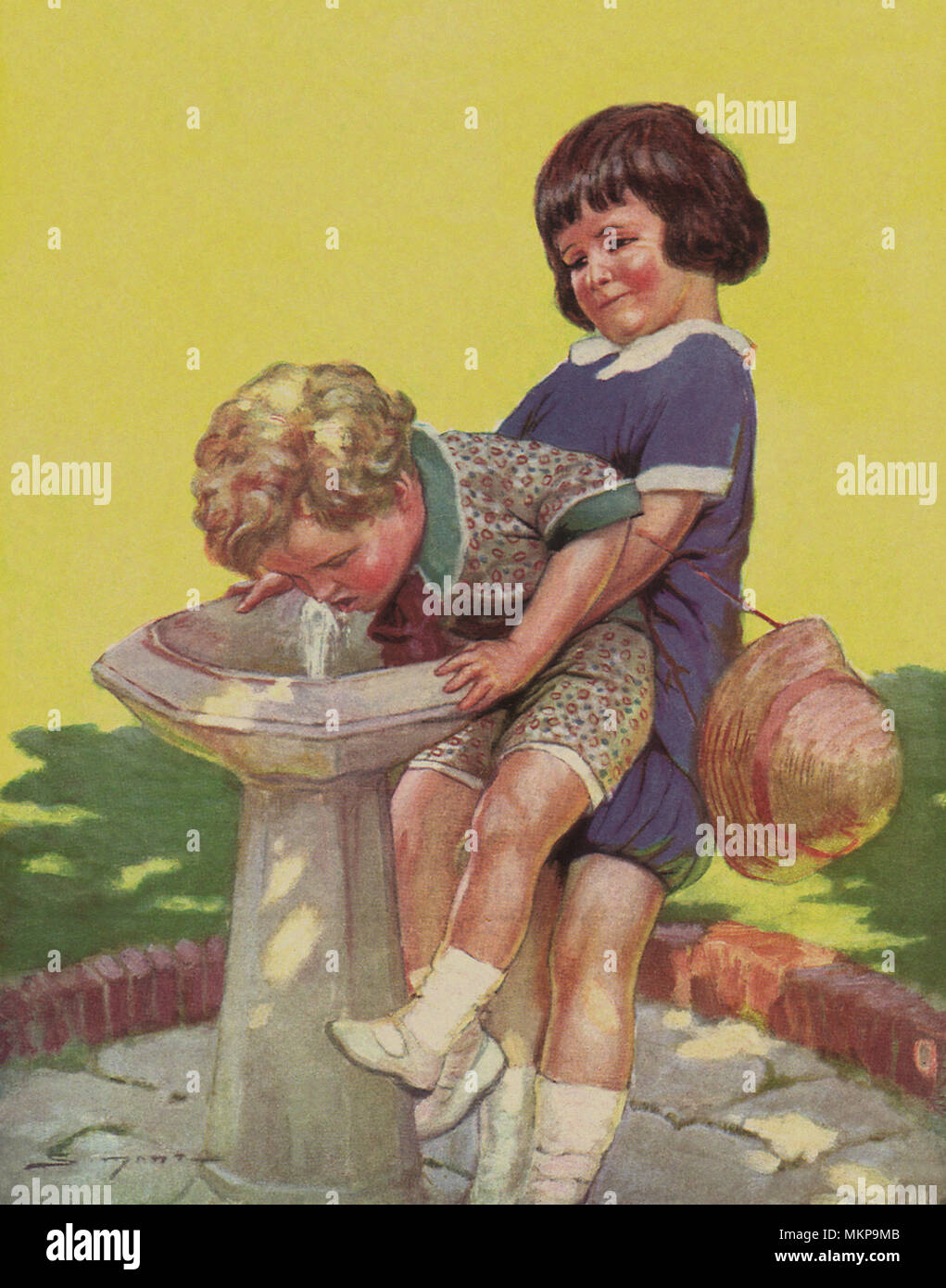 Girl gives Boy a Boost Stock Photo - Alamy