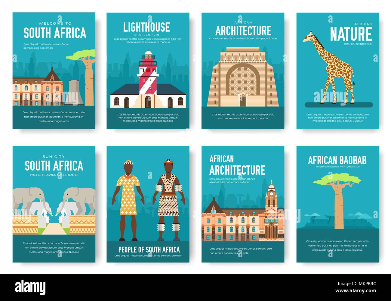 Set of South Africa country ornament travel trip concept. Art ...