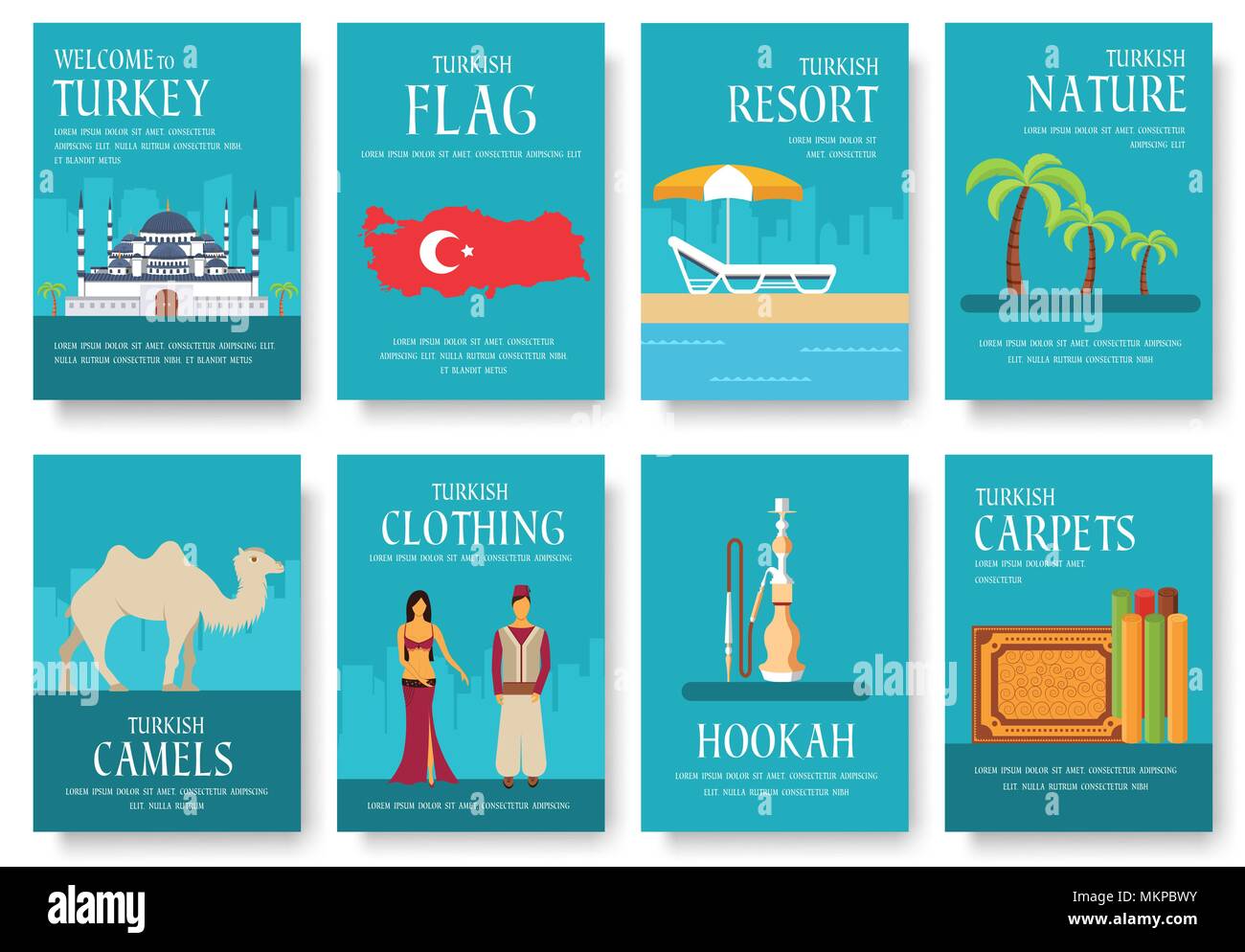 Country Turkey travel vacation guide of goods, places and features. Set ...