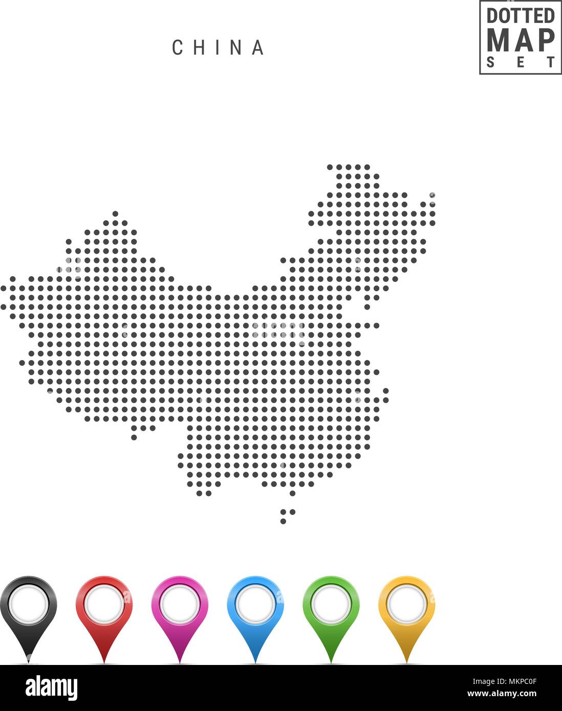 Vector Dotted Map of China. Simple Silhouette of China. Set of ...