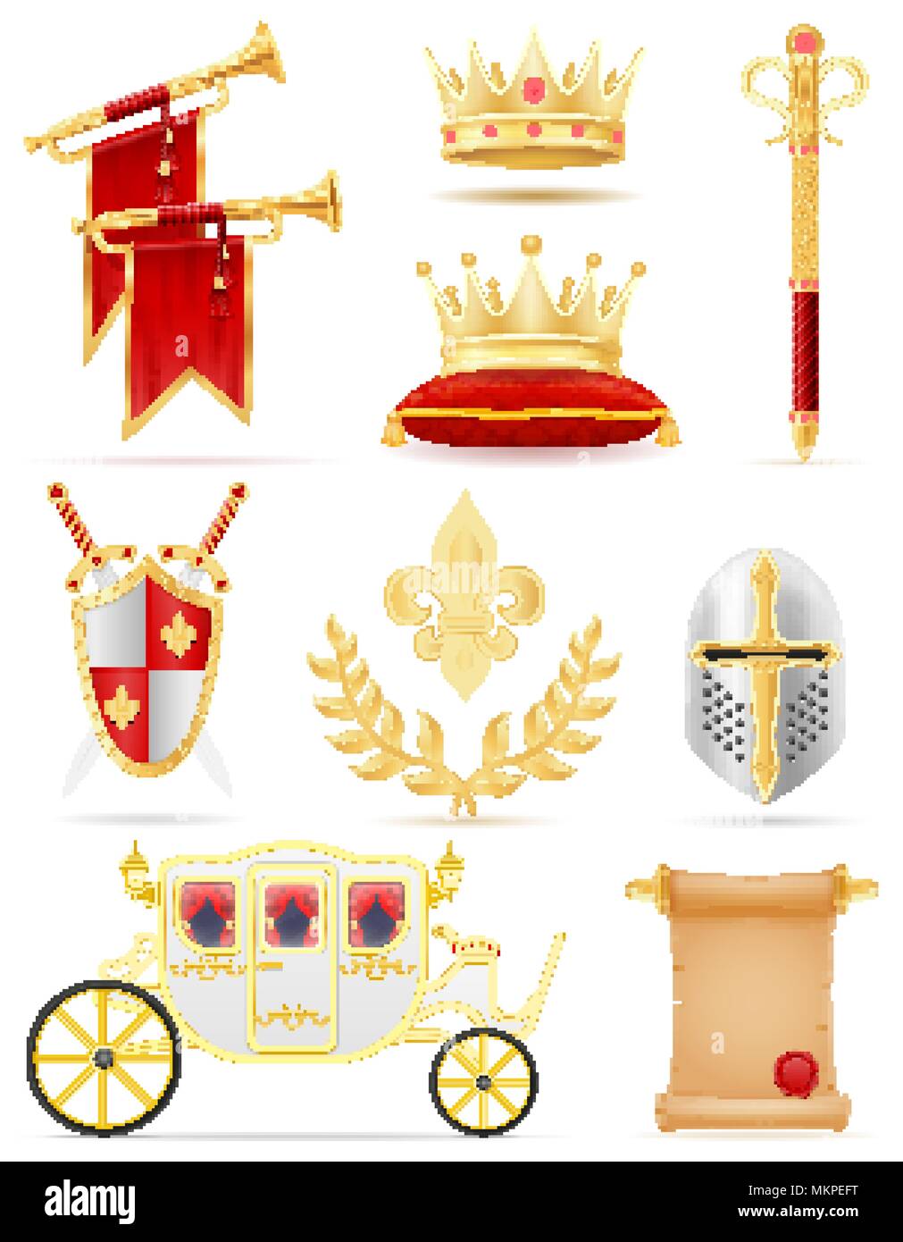 king royal golden attributes of medieval power vector illustration ...