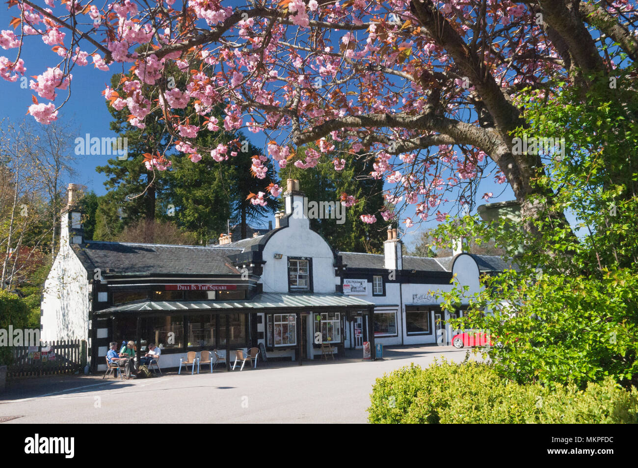 Strathpeffer village square in spring - Ross-shire, Scottish Highlands ...