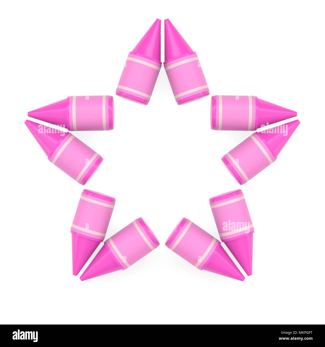 Pink wax crayon font set symbol - star shape on white background, 3D ...