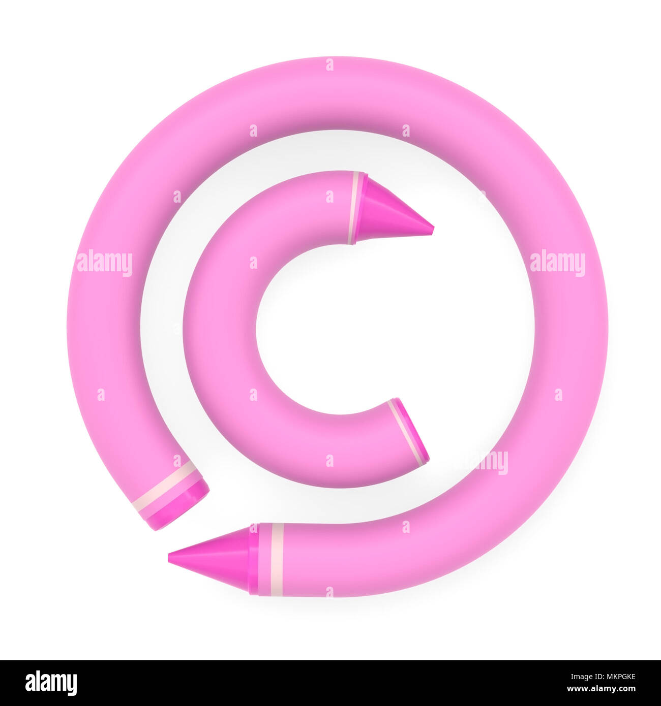 Pink wax crayon copyright symbol on white background, 3D rendered image ...