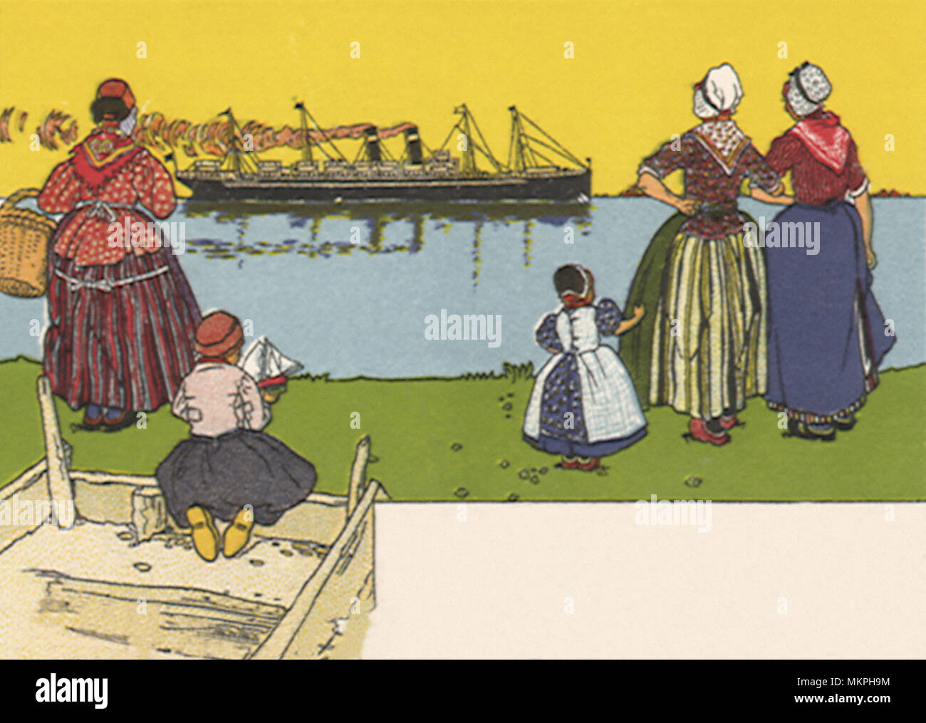 Ship passes by Dutch villagers Stock Photo - Alamy