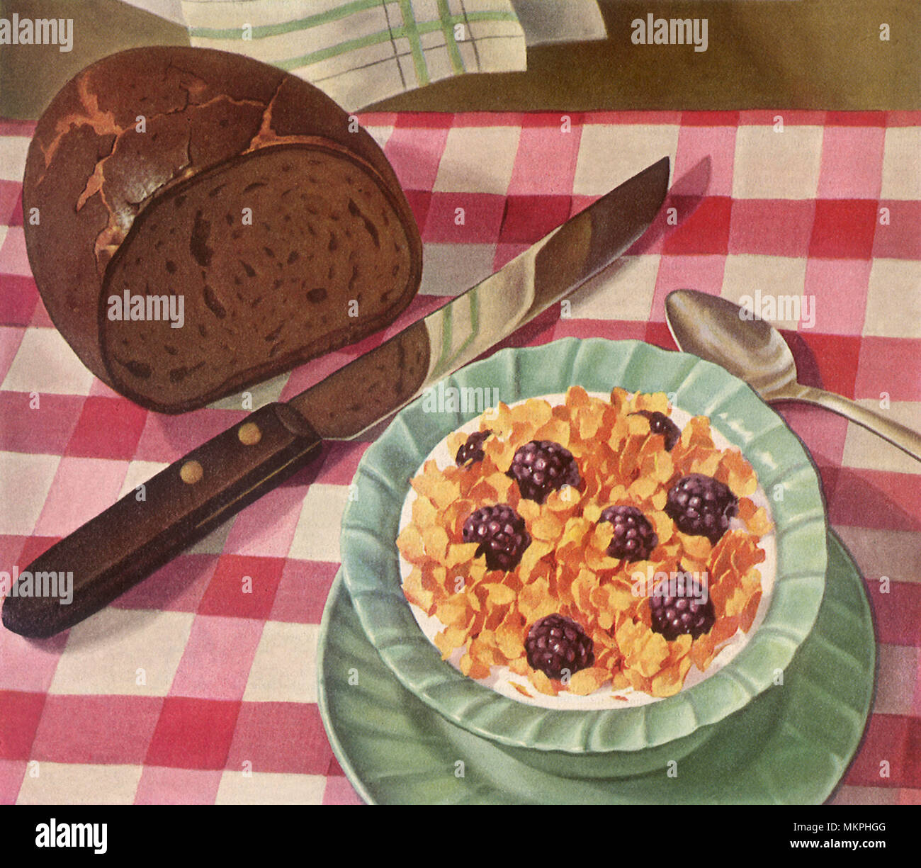 Bowl of Cereal and Loaf of Bread Stock Photo - Alamy