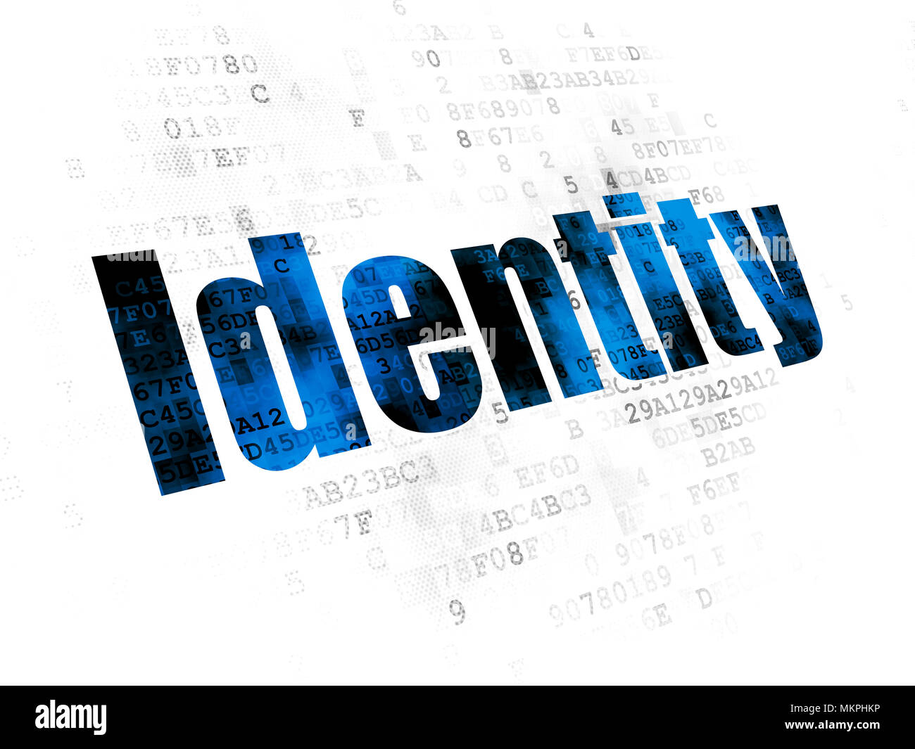 Security concept: Pixelated blue text Identity on Digital background ...
