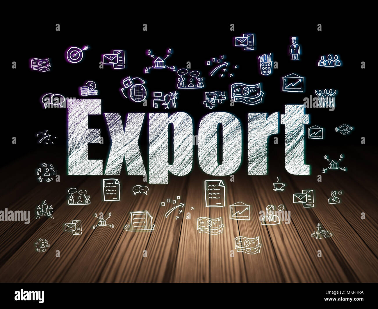 Business concept: Glowing text Export, Hand Drawn Business Icons in ...