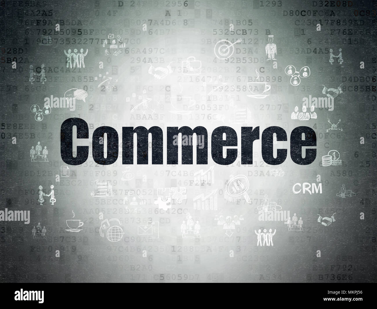 Business concept: Painted black text Commerce on Digital Data Paper ...