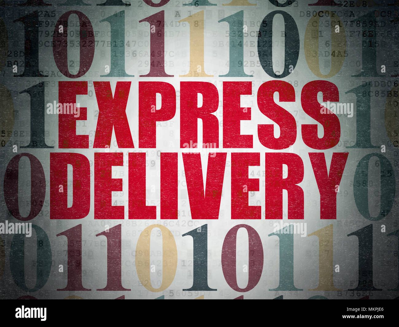 Finance concept: Painted red text Express Delivery on Digital Data Paper background with Binary ...