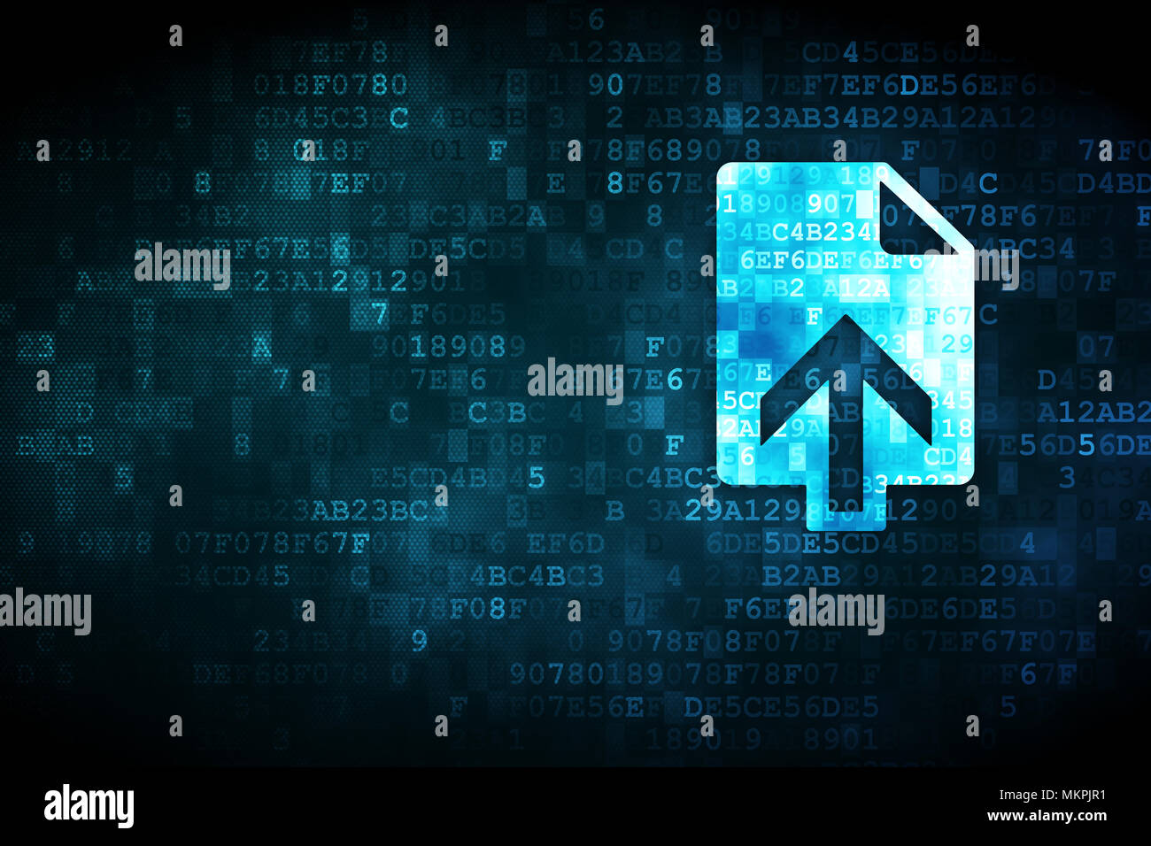 Web design concept: pixelated Upload icon on digital background, empty ...