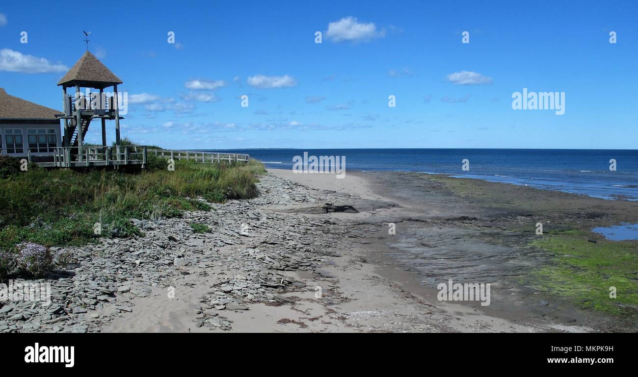 Wooden lookout tower on a rocky beach by the ocean Stock Photo - Alamy