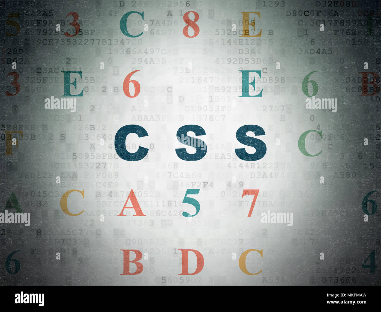 Programming concept: Painted blue text Css on Digital Data Paper ...