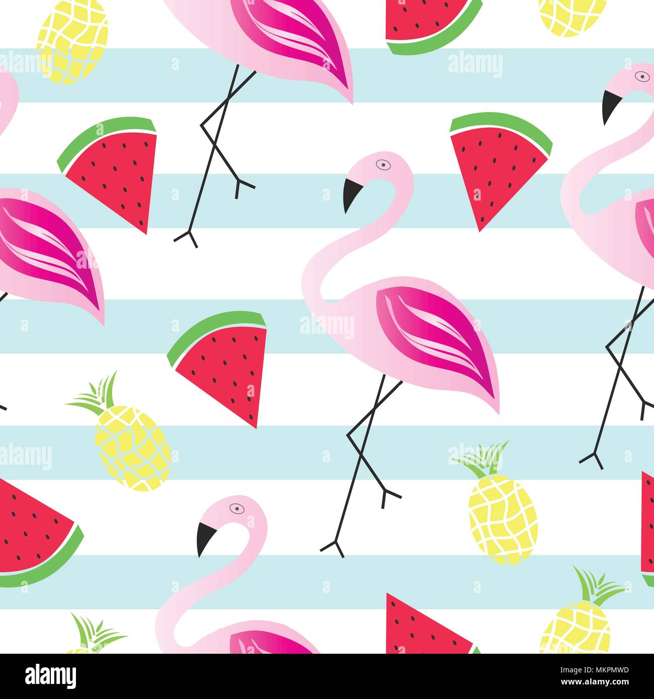 summer texture - seamless pattern with flamingo, watermelon and ...