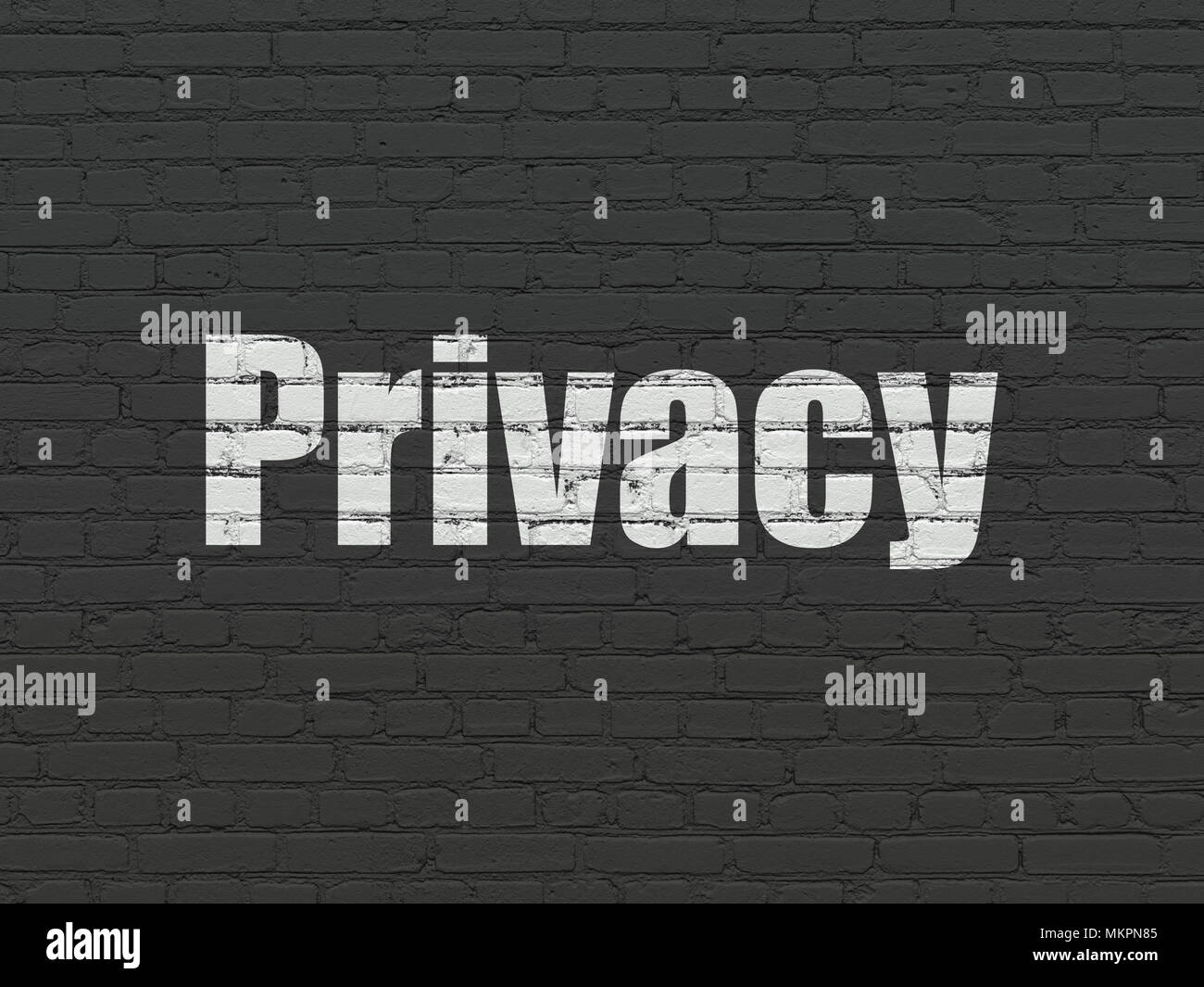 Safety concept: Painted white text Privacy on Black Brick wall ...