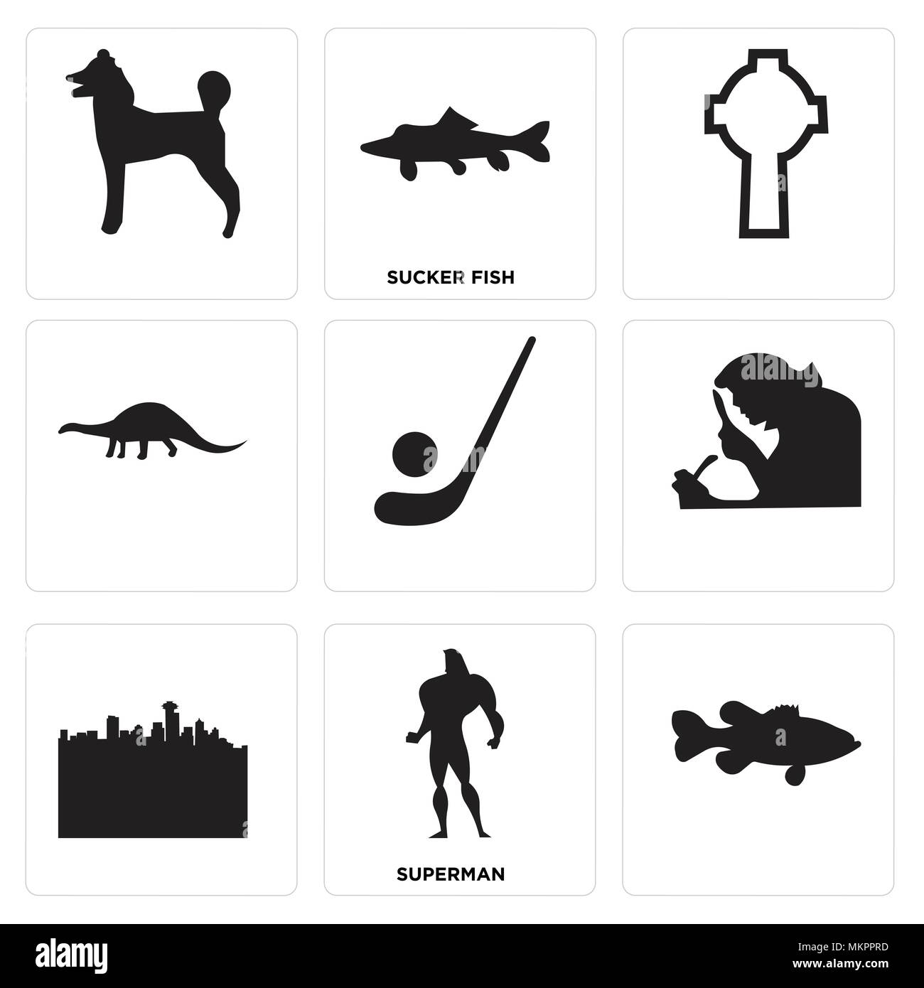 Set Of 9 simple editable icons such as superman, sucker fish, , can be ...