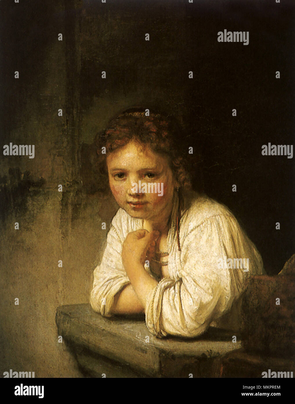 A Young Girl Leaning on a Window-Sill Stock Photo - Alamy