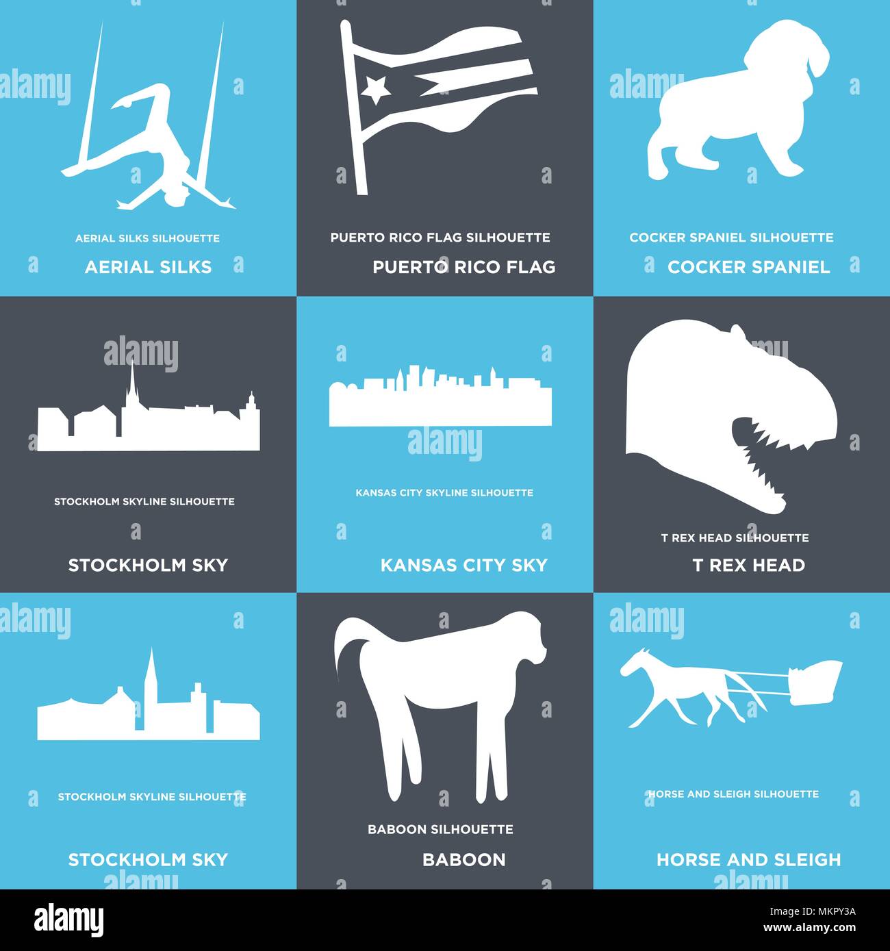 Set Of 9 simple editable icons such as horse and sleigh, baboon ...