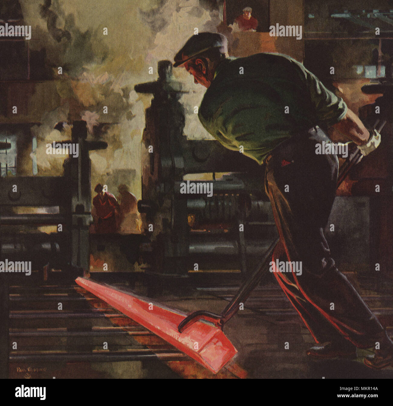 Worker with Rolling Bar at Steel Mill Stock Photo - Alamy