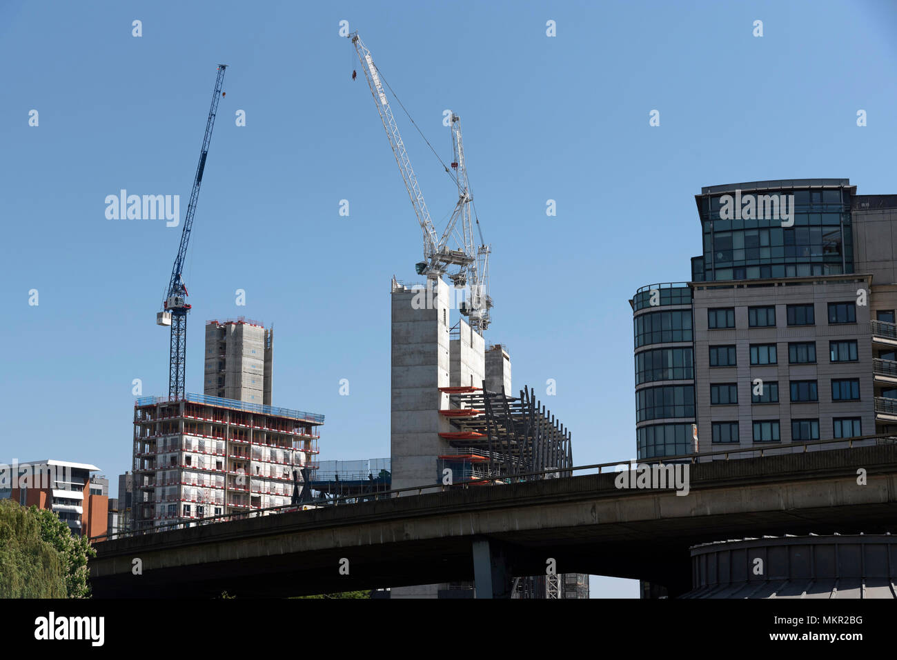 West London, Paddington and M40 Westway, 2018.Luffing Jib tower cranes ...