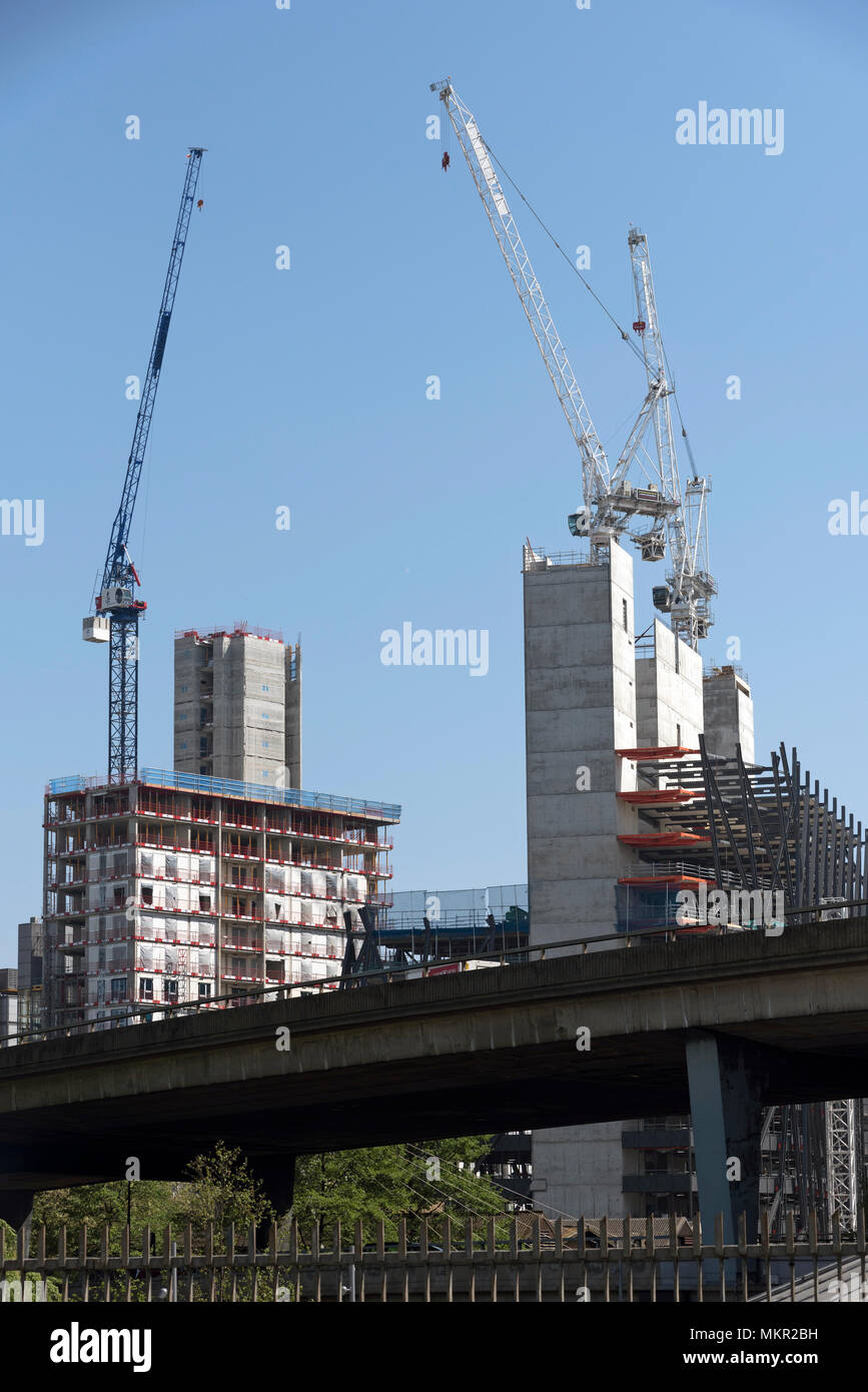 West London, Paddington and M40 Westway, 2018.Luffing Jib tower cranes ...