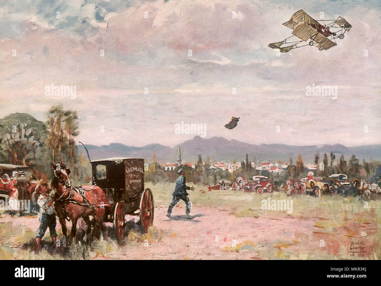 Airplane dropping Mail in 1912 Stock Photo - Alamy