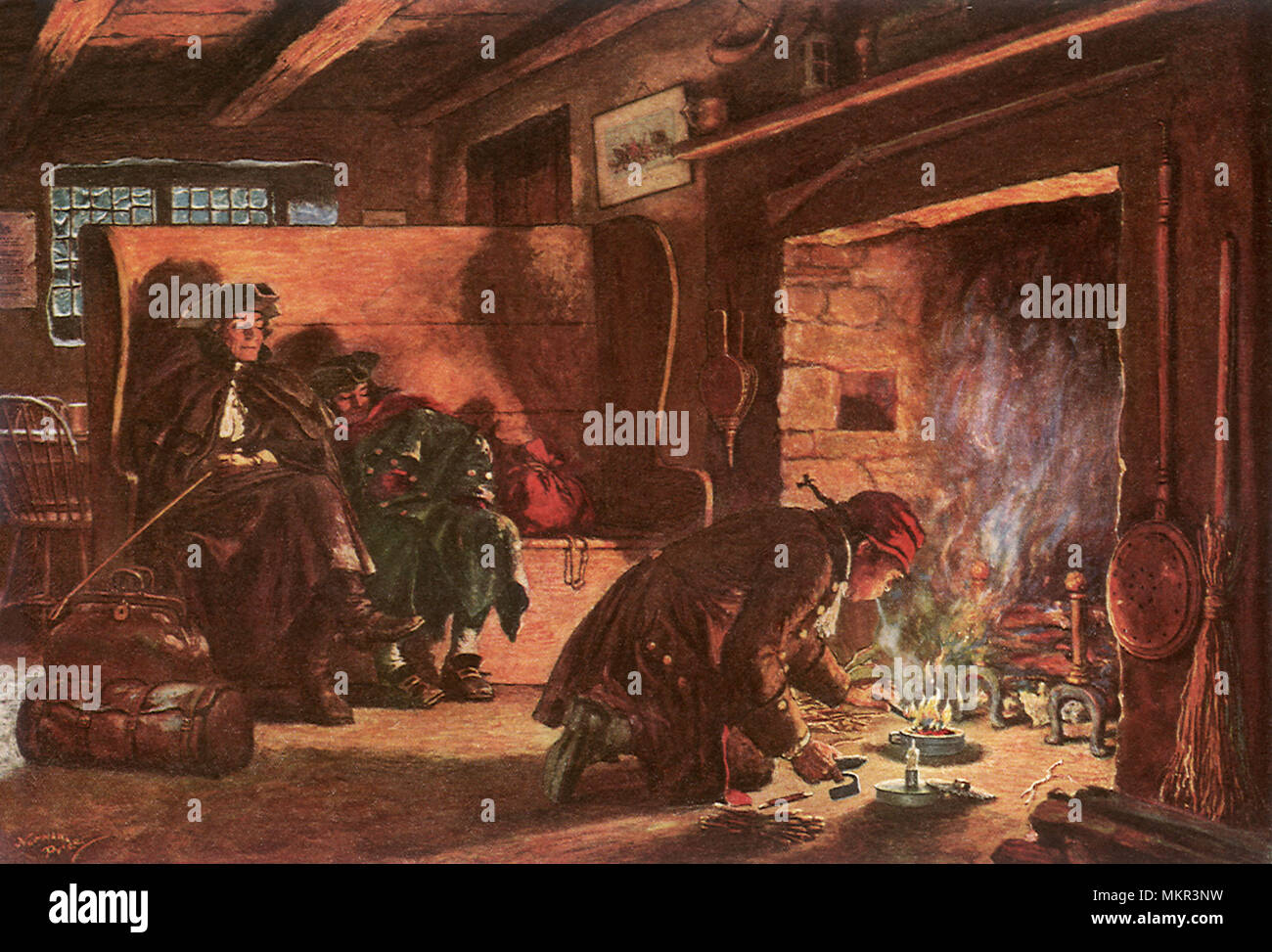 Colonial Americans start a Fire Stock Photo - Alamy