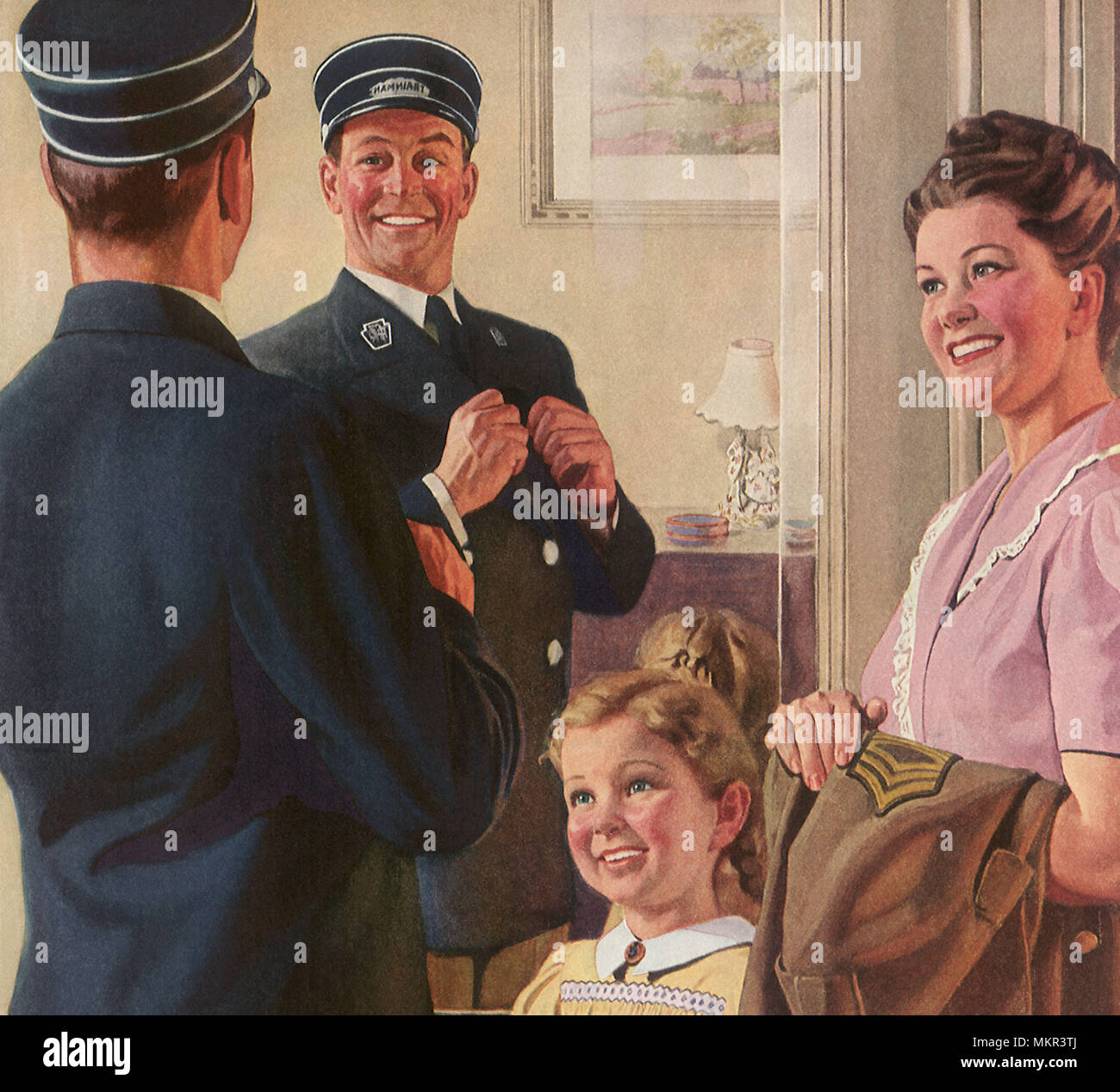 Father puts on New Railroad Uniform Stock Photo - Alamy