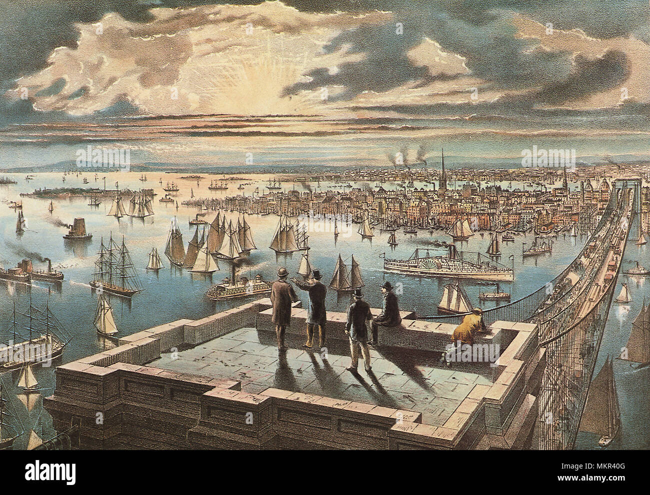 The Harbor of New York from the Brooklyn Bridge Tower Stock Photo - Alamy