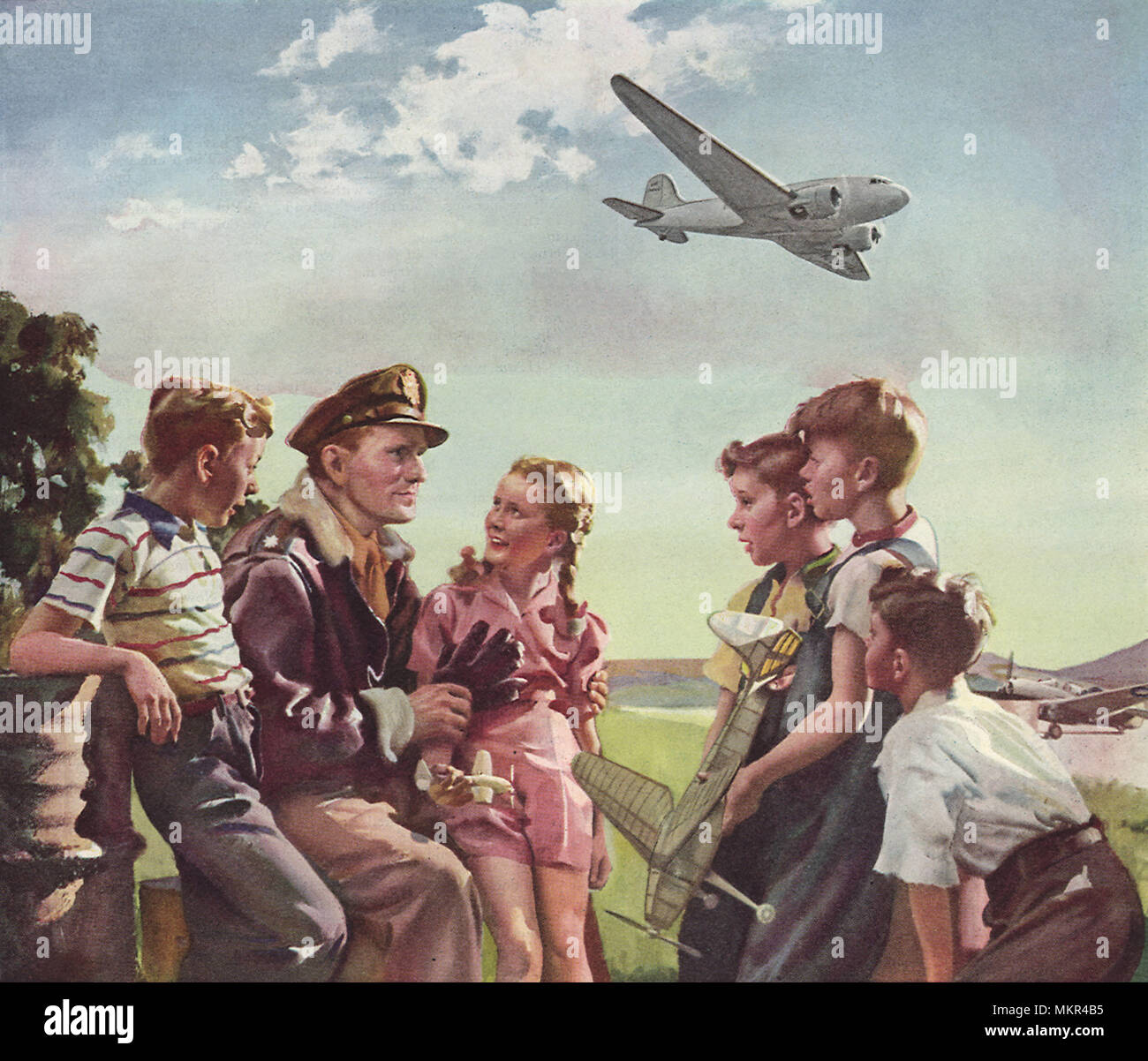 Kids talk to Pilot Stock Photo - Alamy