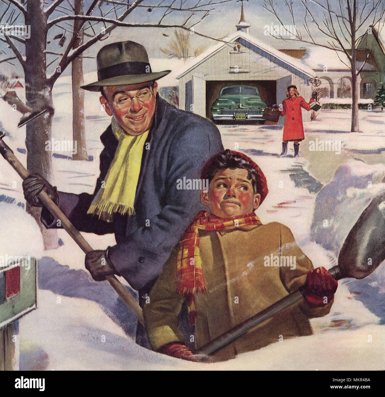 Father and Son shovel Snow Stock Photo - Alamy