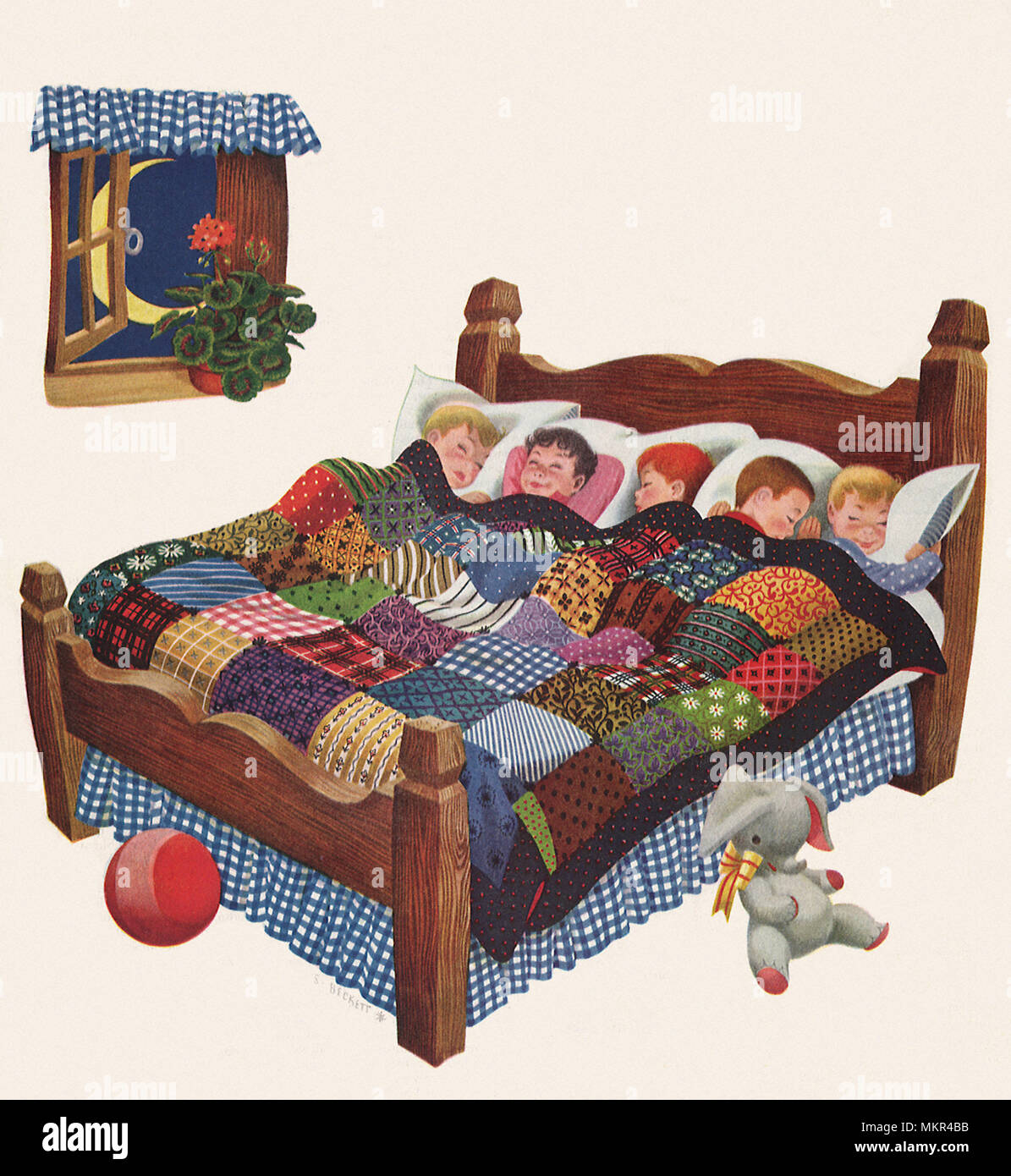 Five Sleeping Children in One Bed Stock Photo - Alamy