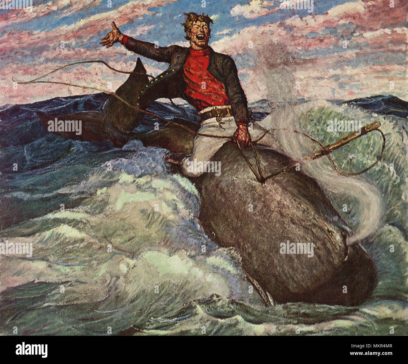 Sailor rides Harpooned Whale Stock Photo - Alamy