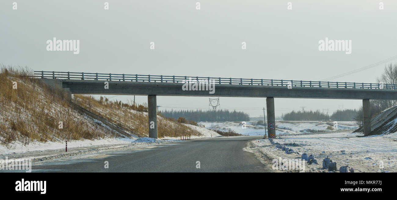 Harbin, China - Feb 25, 2018. Highway in Harbin, China. Harbin is the ...