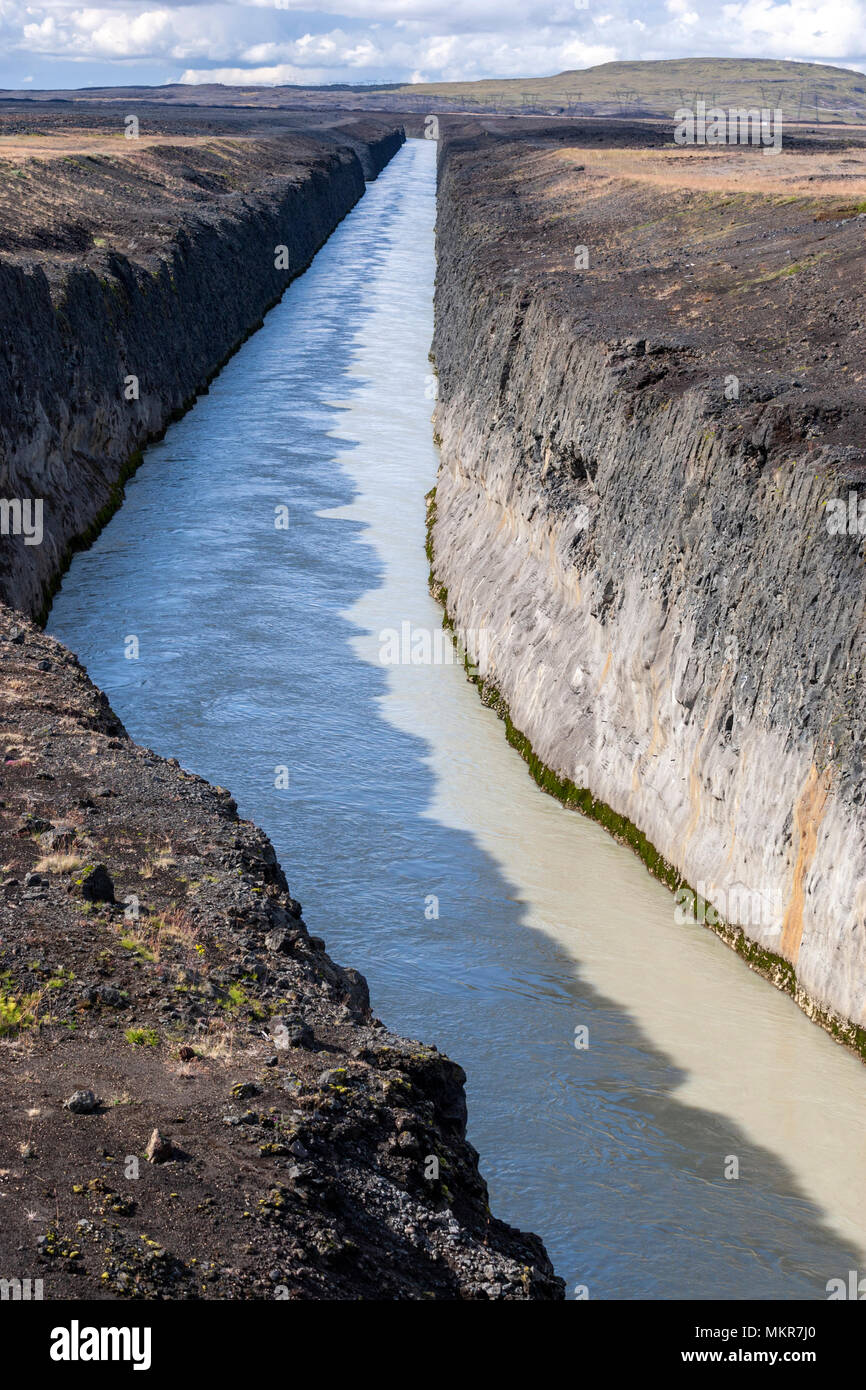A canal channeling Thjorsa river and Tungnaa river from Sultartangi ...