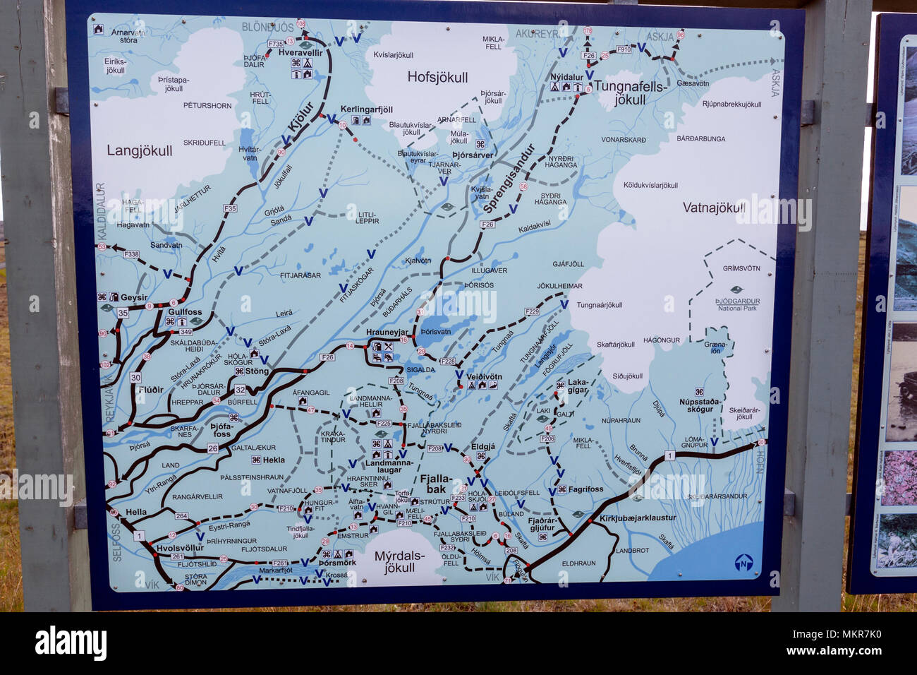 Map in F26 road in Landmannalaugar, Fjallabak Nature Reserve, Iceland ...