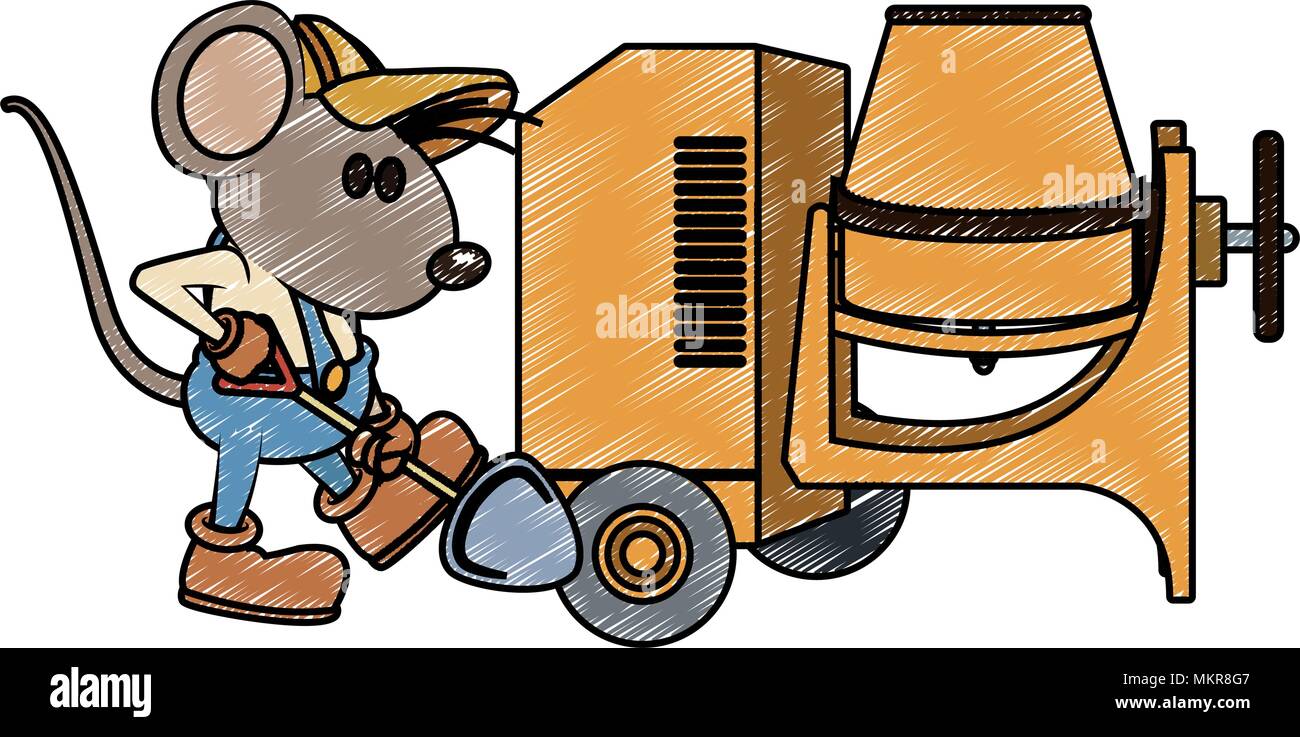 Worker mouse with construction mixer scribble Stock Vector Image & Art ...