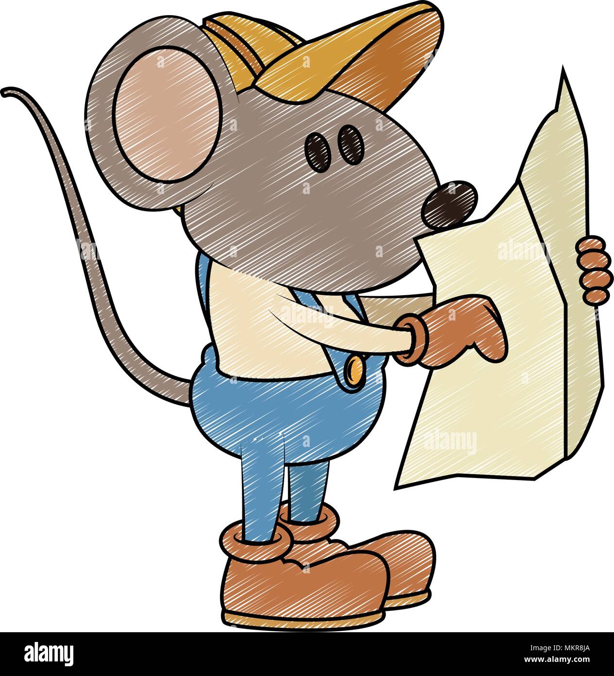 Worker mouse with construction plans scribble Stock Vector Image & Art ...