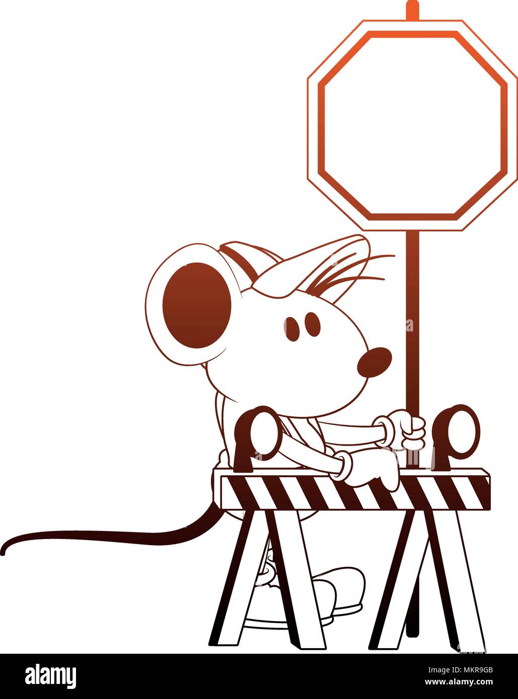 Worker mouse with construction barrier orange lines Stock Vector Image ...
