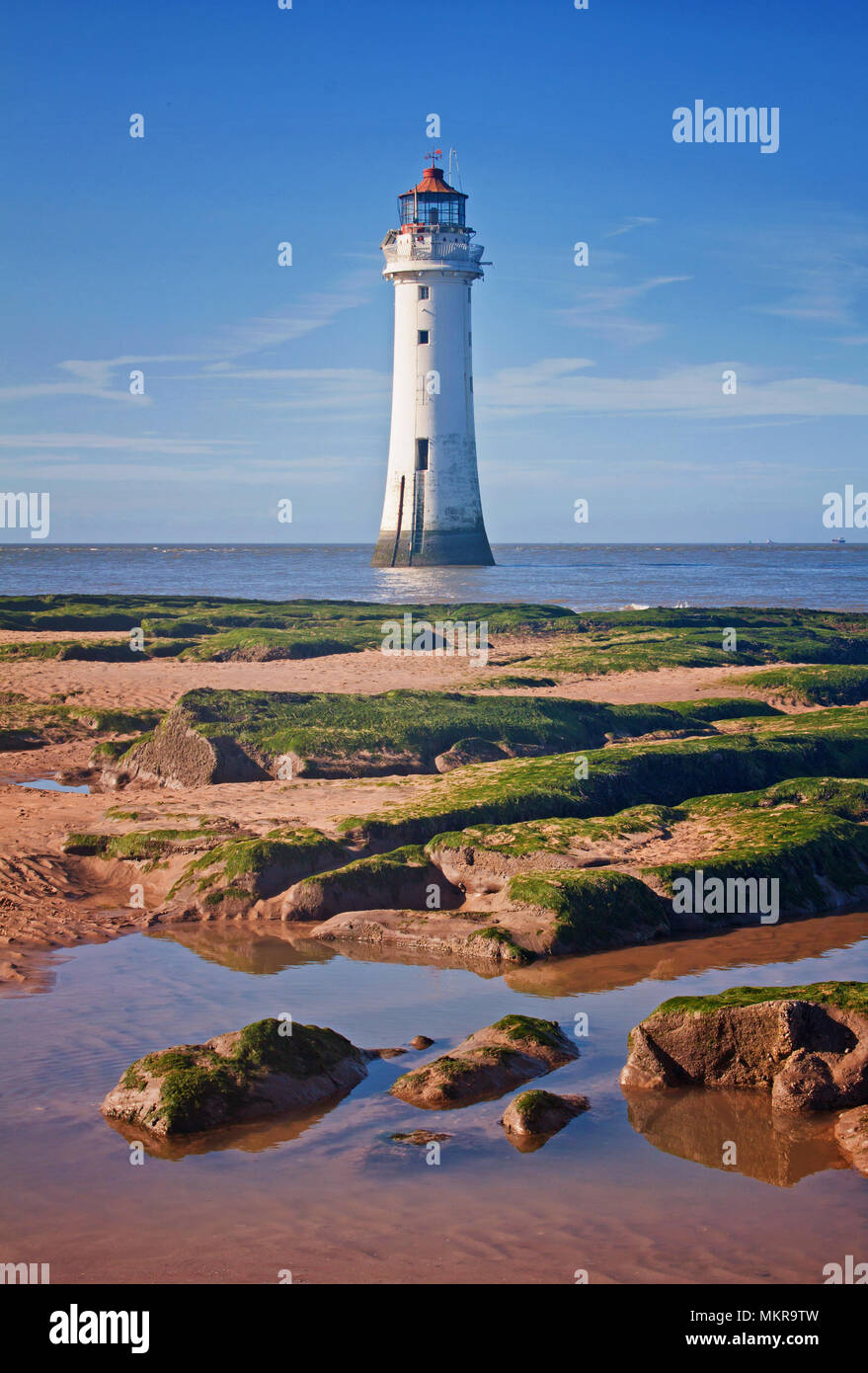 Perch rock lighthouse and New Brighton beach in portrait Stock Photo ...