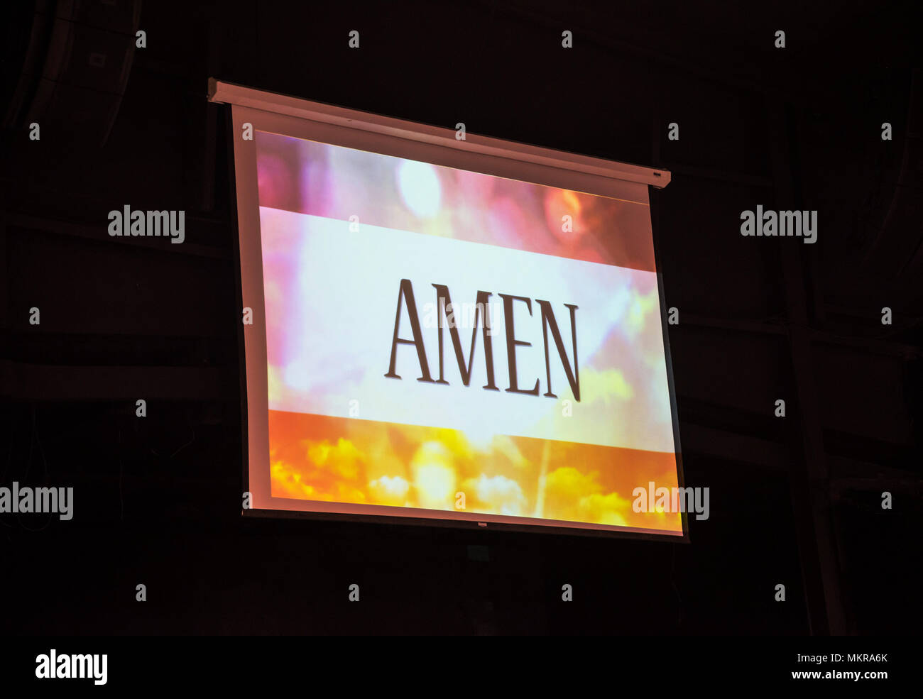 Amen sign projected onto a giant screen at a Baptist Church Stock Photo ...